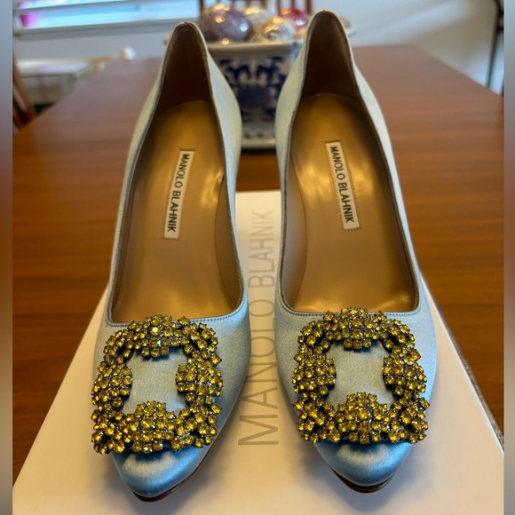 Manolo Blahnik | Shoes | Brand New Manolo Blahnik Hangisi Light Blue ...